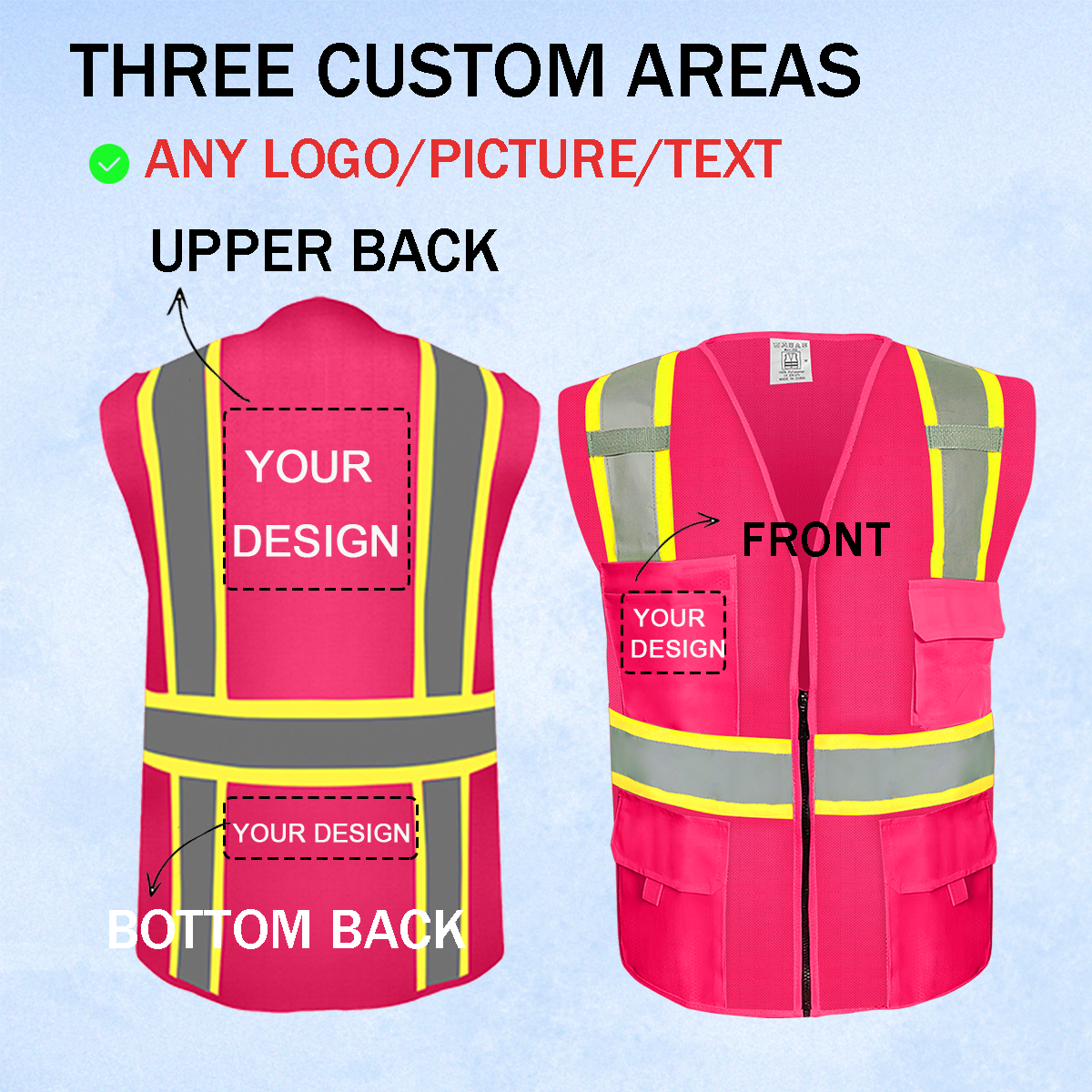 Customizable Safety Vest Pink Custom LOGO Class 2 Reflective Stripe ...